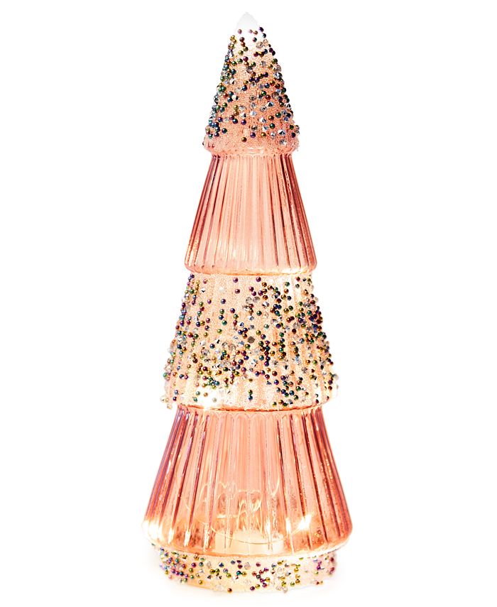 Holiday Lane Shimmer and Light Small Glass Pink LED Light Tree, Created ...