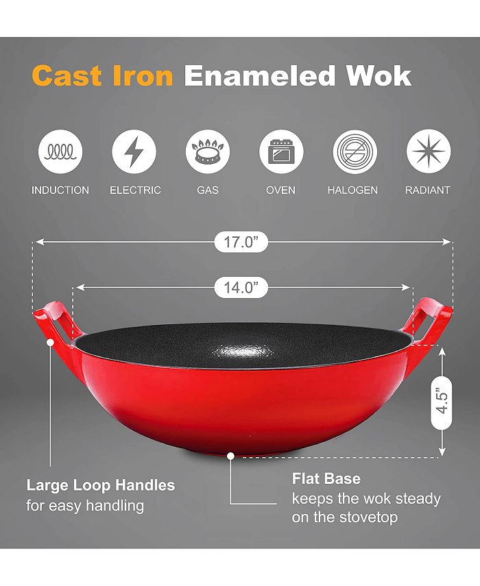 Bruntmor Enameled Cast Iron Wok/ Pot. Nonstick Enamel Skillet Pan With ...