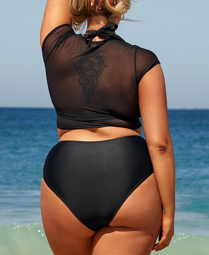 Cupshe Plus Size Night Blossom Mesh Top Triangle And High Waist Bikini Set Macys