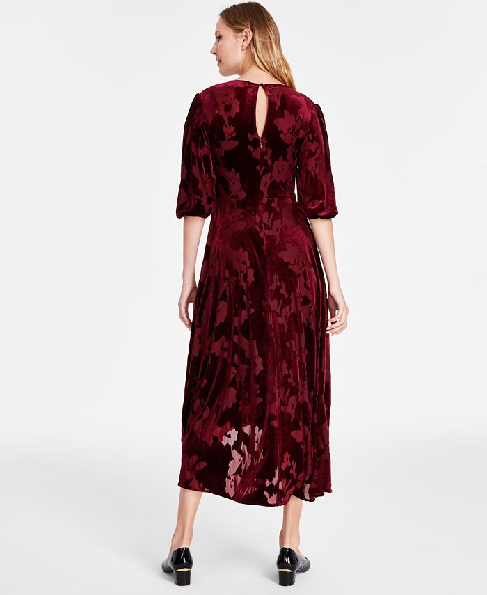 Calvin Klein Petite Velvet Burnout Faux-Wrap Dress - Macy's