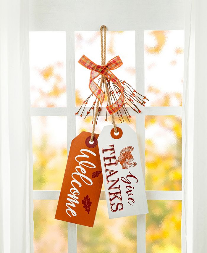 Glitzhome 24" H Thanksgiving Wooden "Give Thanks" Door Hanger - Macy's