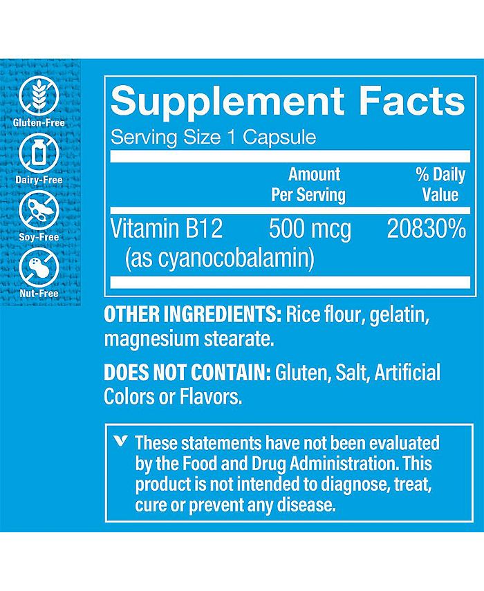 The Vitamin Shoppe Vitamin B12 - Energy Production & Nervous System Support - 500 MCG (100 ...