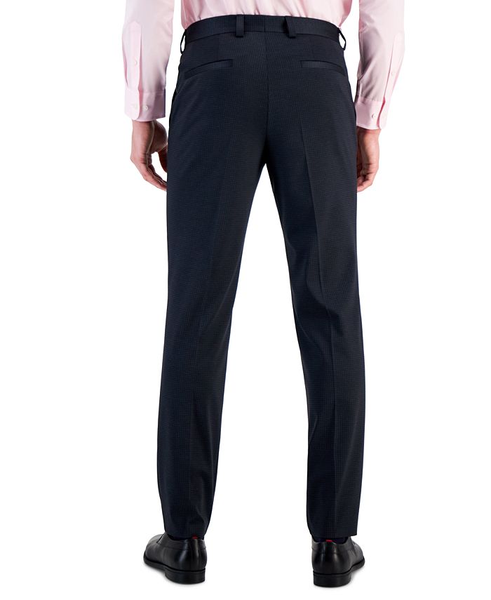 HUGO Men's Modern-Fit Stretch Navy Mini-Check Suit Pants - Macy's