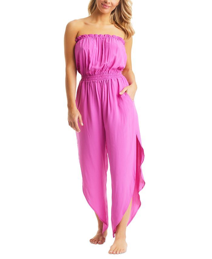 Bar III Strapless Side Slit Tulip Leg Jumpsuit, Created for Macy's - Macy's