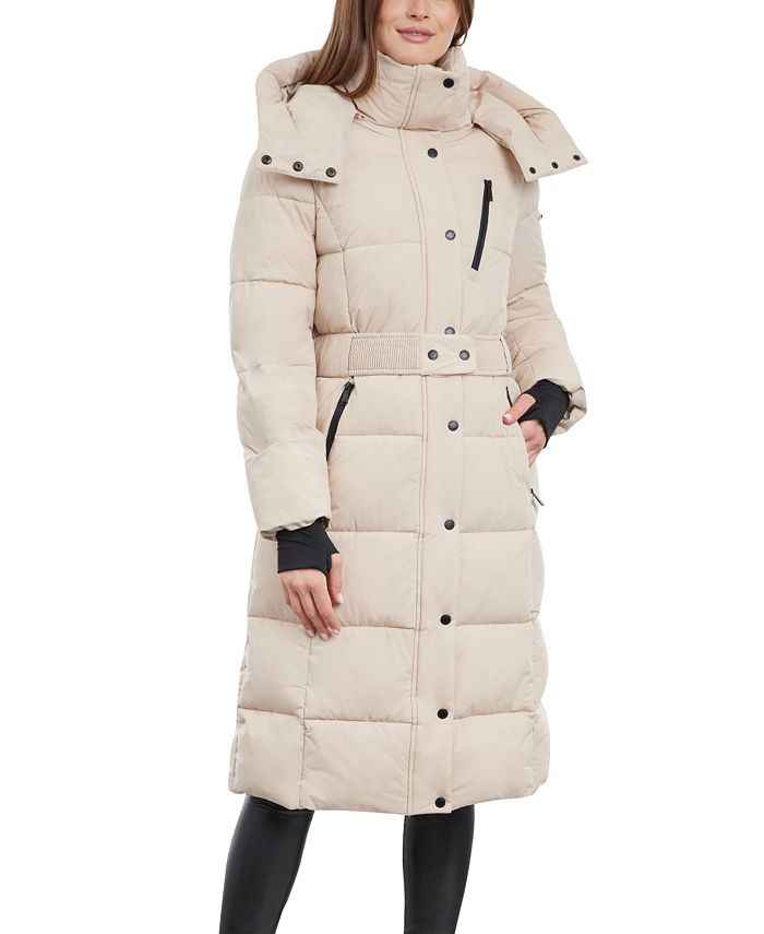 BCBGeneration Women's Belted Hooded Puffer Coat - Macy's