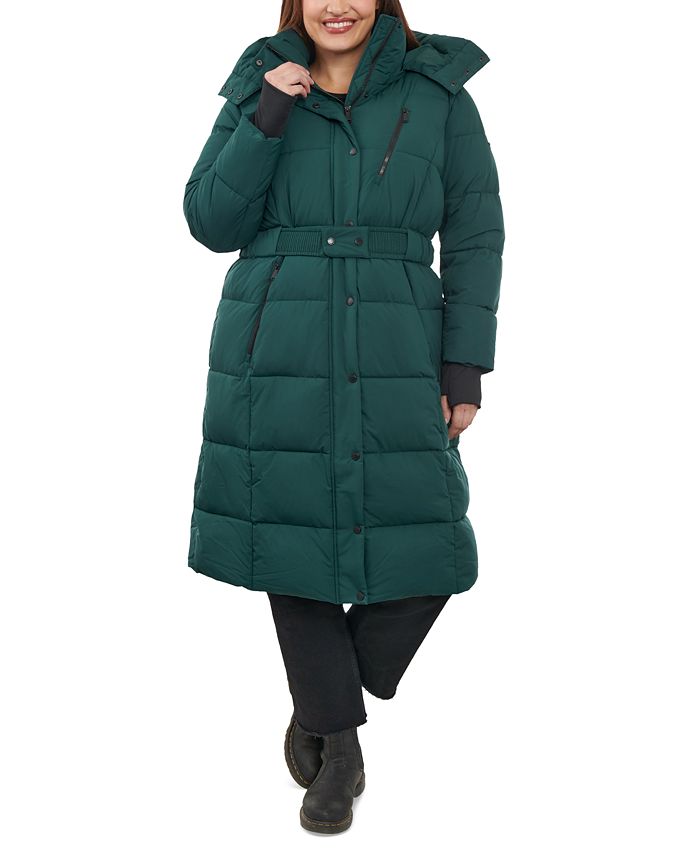 BCBGeneration Women's Plus Size Belted Hooded Puffer Coat - Macy's