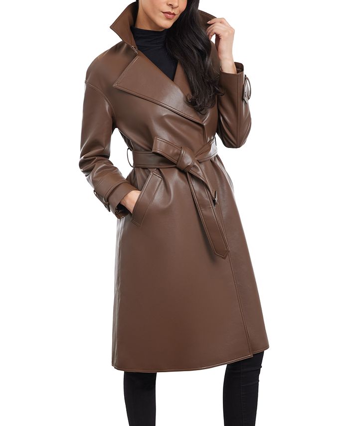 BCBGeneration Women's Faux-Leather Belted Trench Coat - Macy's