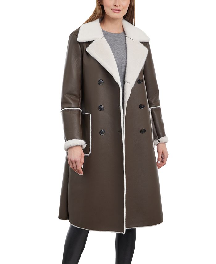 BCBGeneration Women's Double-Breasted Faux-Shearling Coat - Macy's