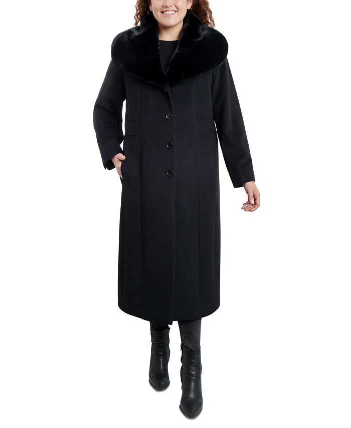 Anne Klein Women's Plus Size Faux-Fur-Collar Maxi Coat, Created for ...