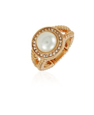 T Tahari Gold-Tone Imitation Glass Pearl and Clear Rhinestone Stretch ...