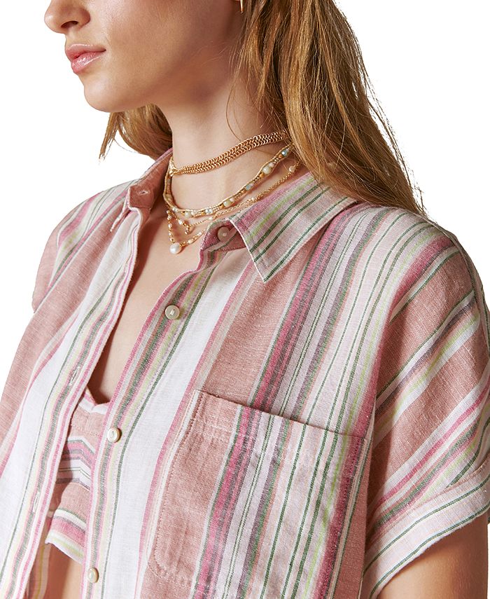 Lucky Brand Women's Striped Short-Sleeve Button-Up Shirt - Macy's
