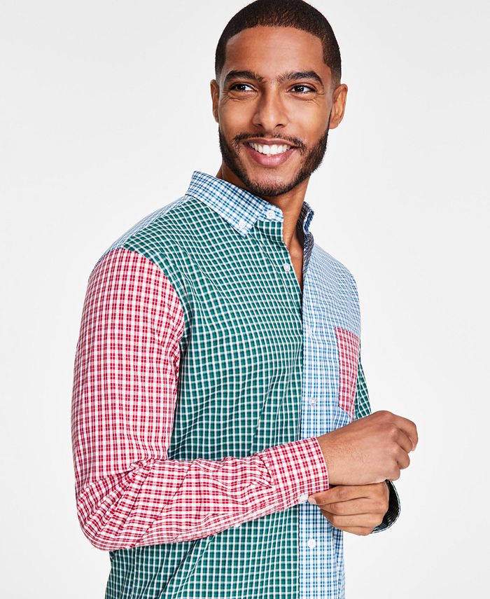 Club Room Mens Long Sleeve Mixed Check Poplin Shirt Created For Macy