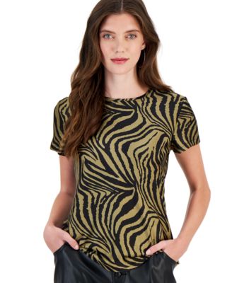 Bar III Women's Printed Crewneck Short-Sleeve Top, Created for Macy's ...
