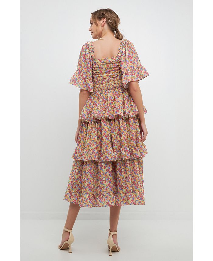 Free the Roses Women's Floral Smocked Ruffle Tiered Midi Dress - Macy's