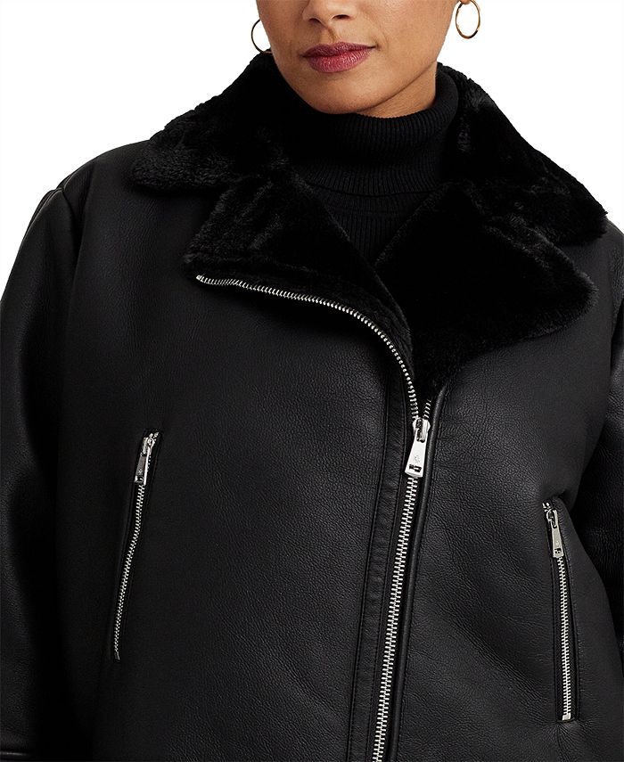 Lauren Ralph Lauren Women's Plus Size Faux-Shearling Moto Jacket - Macy's