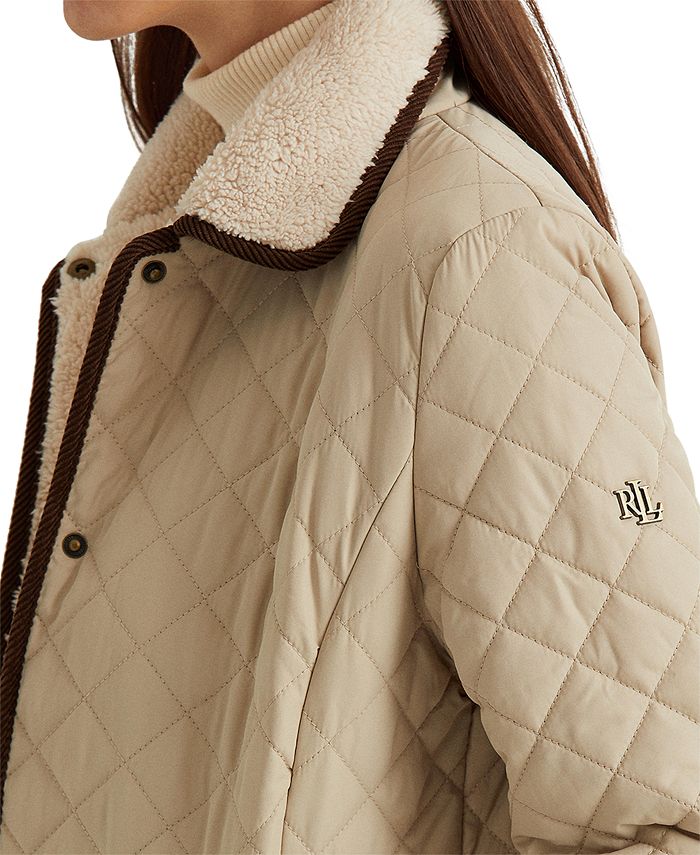 Lauren Ralph Lauren Women's Faux-Sherpa Collar Quilted Coat, Created for Macy's - Macy's