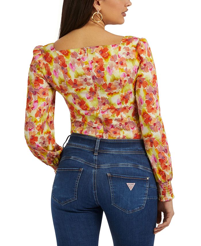 GUESS Women's Adelaide Printed Tie-Front Blouse - Macy's
