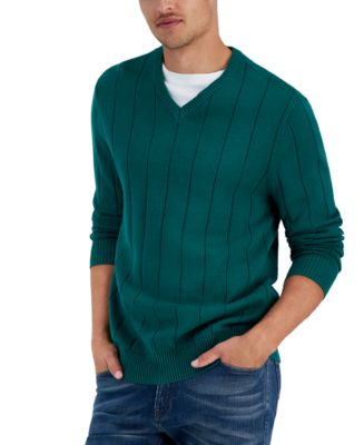 Club Room Men's Drop-Needle V-Neck Cotton Sweater, Created for Macy's ...