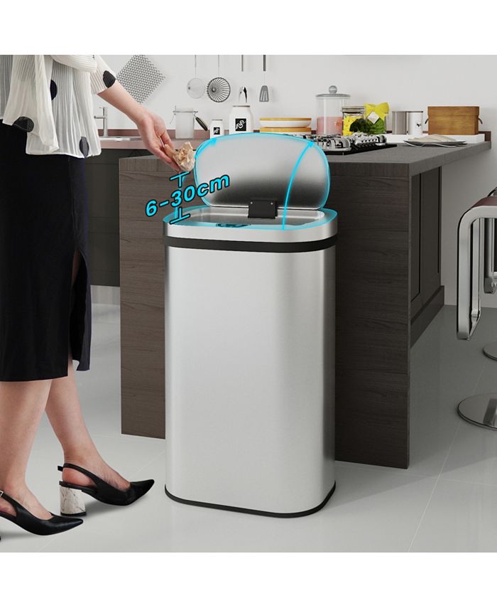 Mega Casa 15.85 Gal./60 Liter Stainless Steel Oval Motion Sensor Trash ...