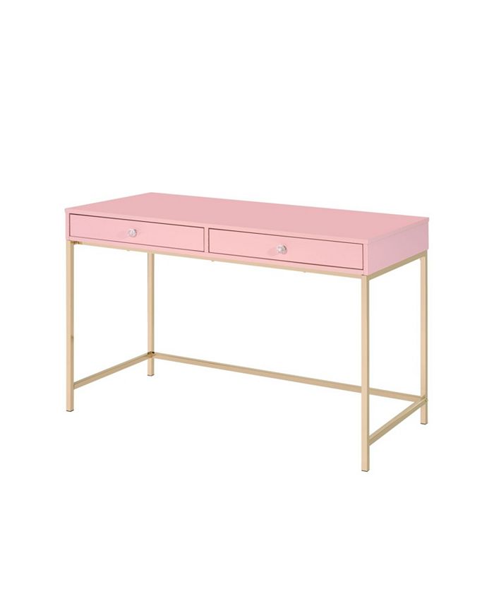 Simplie Fun Ottey Writing Desk, Pink High Gloss & Gold Finish - Macy's