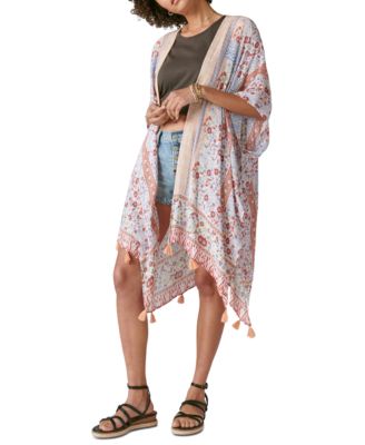 Women's Printed Open-Front Short-Sleeve Kimono