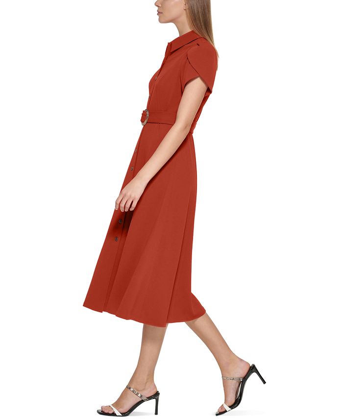 Calvin Klein Womens Tulip Sleeve Belted Shirtdress Macys
