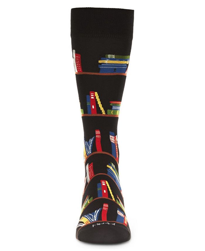 MeMoi Men's Bookshelf Bibliophile Rayon from Bamboo Novelty Crew Socks ...