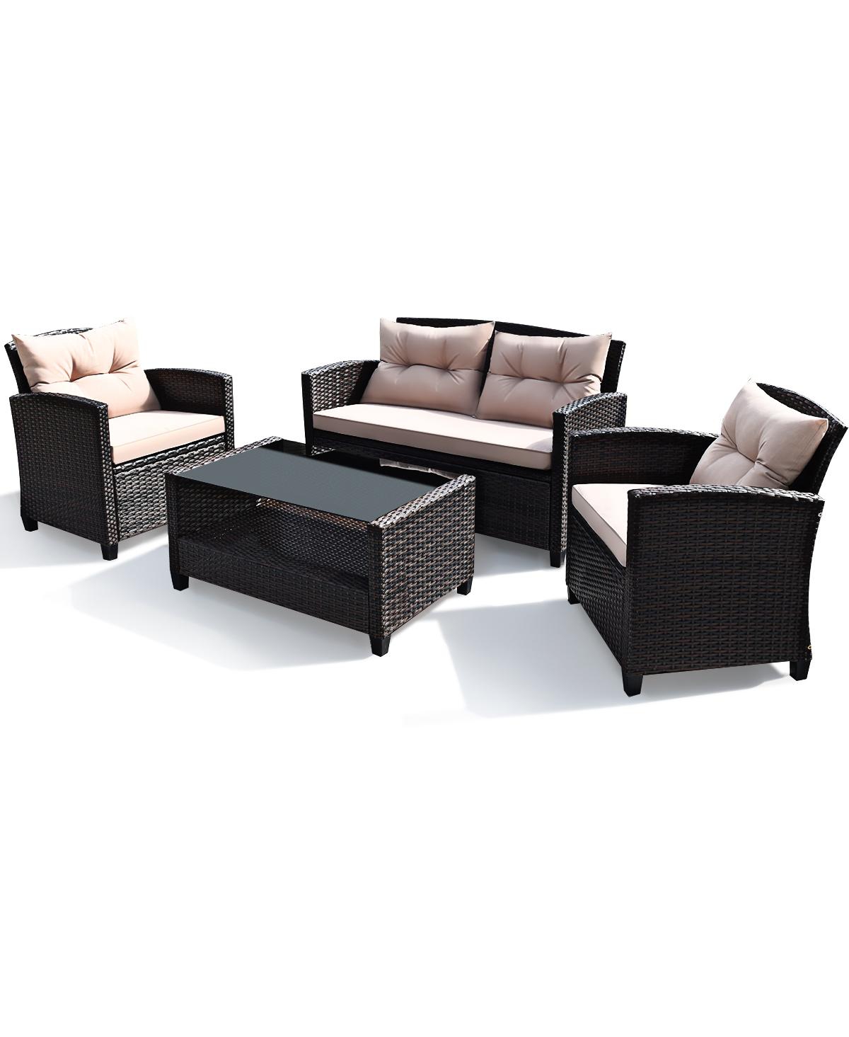 Click here for 4PCS Outdoor Rattan Furniture Set Cushioned Sofa A... prices