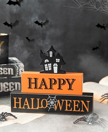 Glitzhome 9.5" L Happy Halloween Wooden Haunted House Block Sign - Macy's