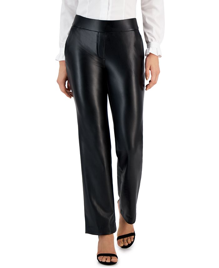 Anne Klein Women's Pull-On Faux-Leather Slash-Pocket Pants - Macy's
