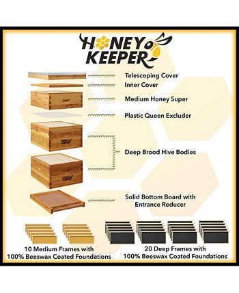 Honey Keeper Beehive 10 Frame Complete Box Kit Coated in 100% Beeswax ...