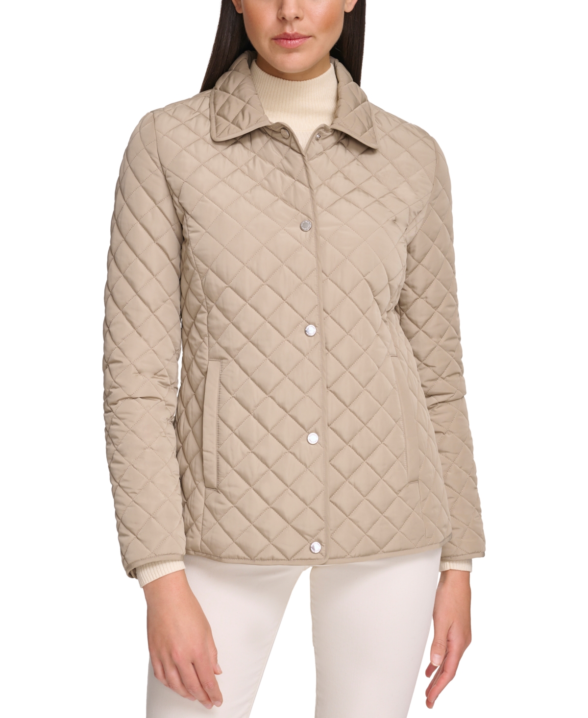 Click here for Calvin Klein Womens Collared Quilted Coat - Birch prices