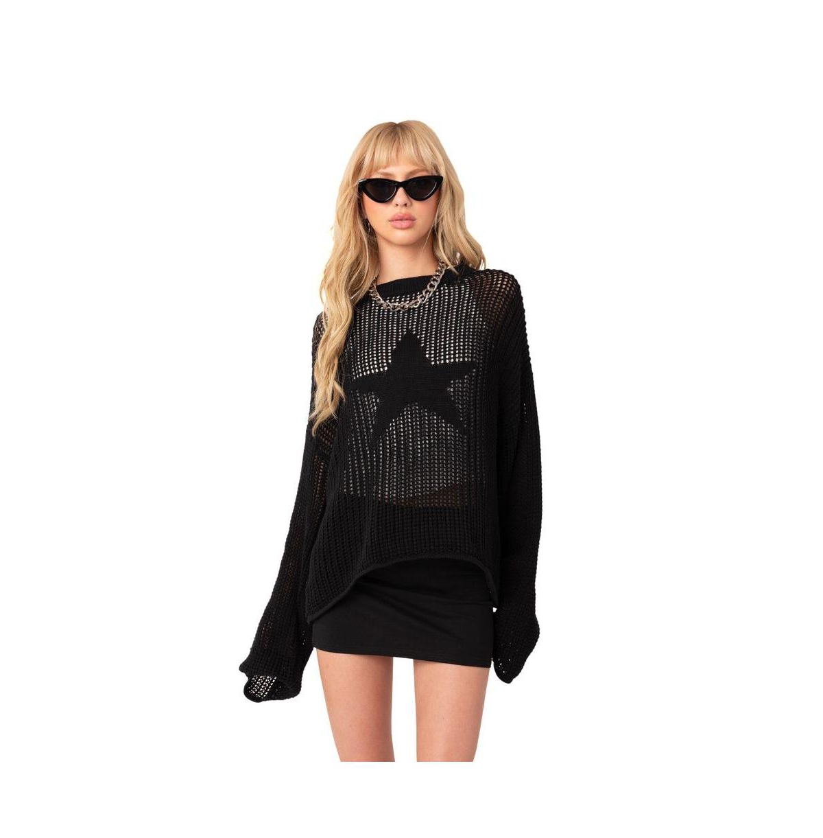 Click here for Edikted Womens Oversized Sheer Sweater With Star -... prices