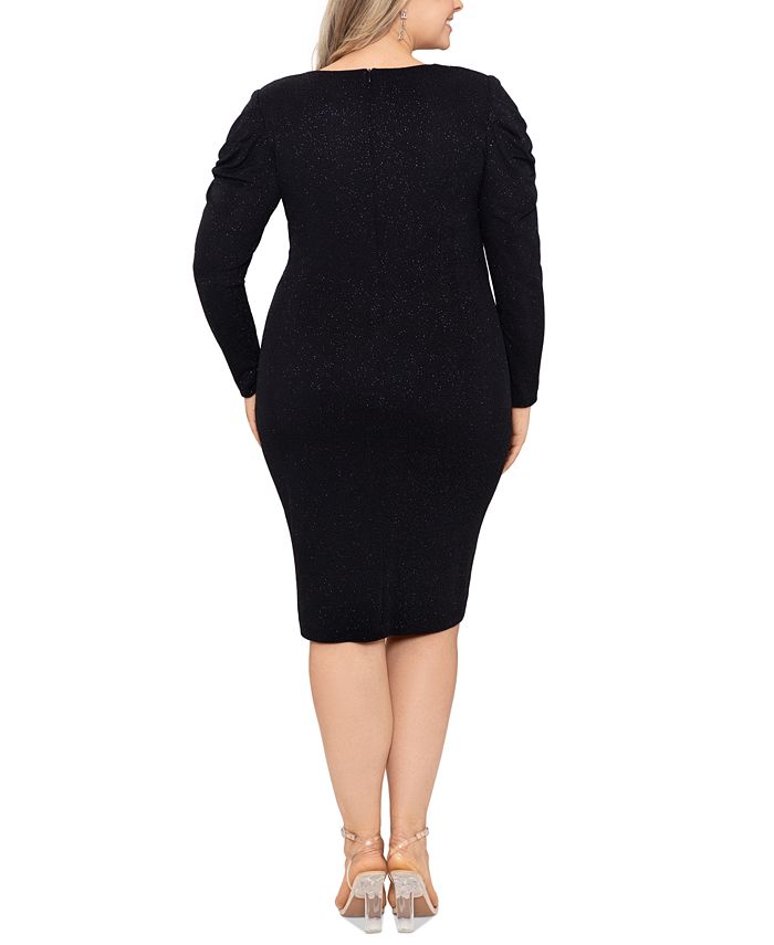 Betsy & Adam Plus Size Metallic Faux-Wrap Dress - Macy's