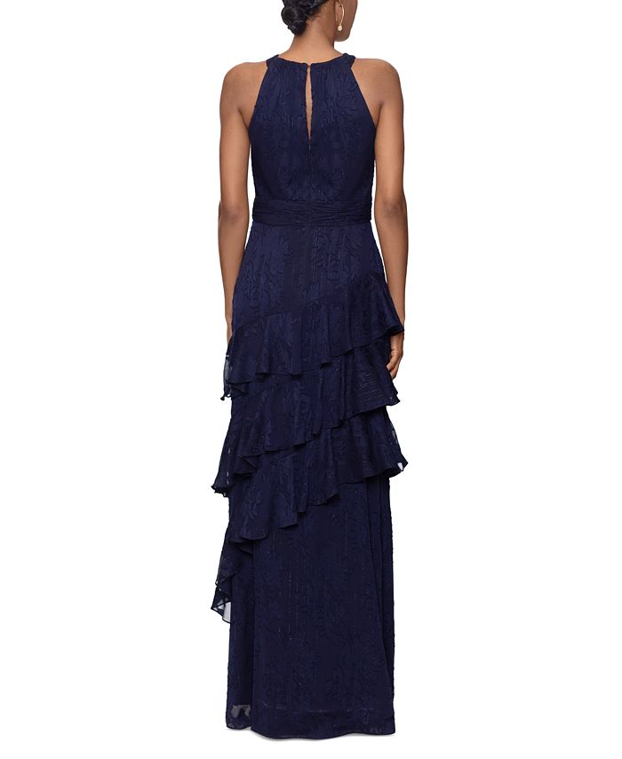 XSCAPE Petite Chiffon Ruffled Halter Gown - Macy's