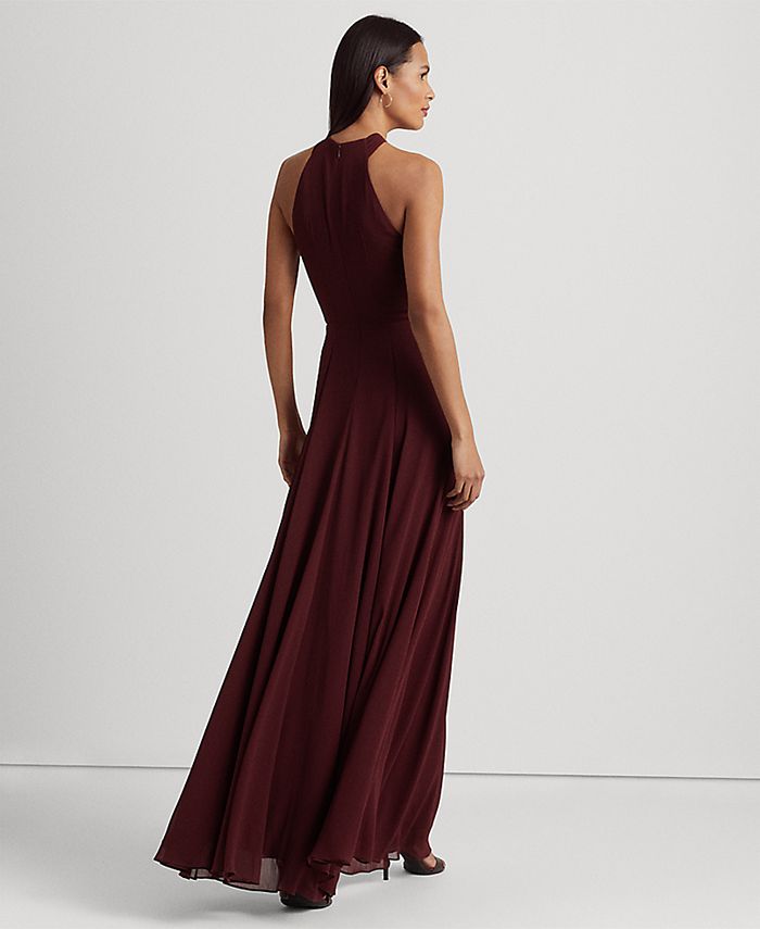Lauren Ralph Lauren Women's Buckle-Trim Georgette Halter Gown - Macy's