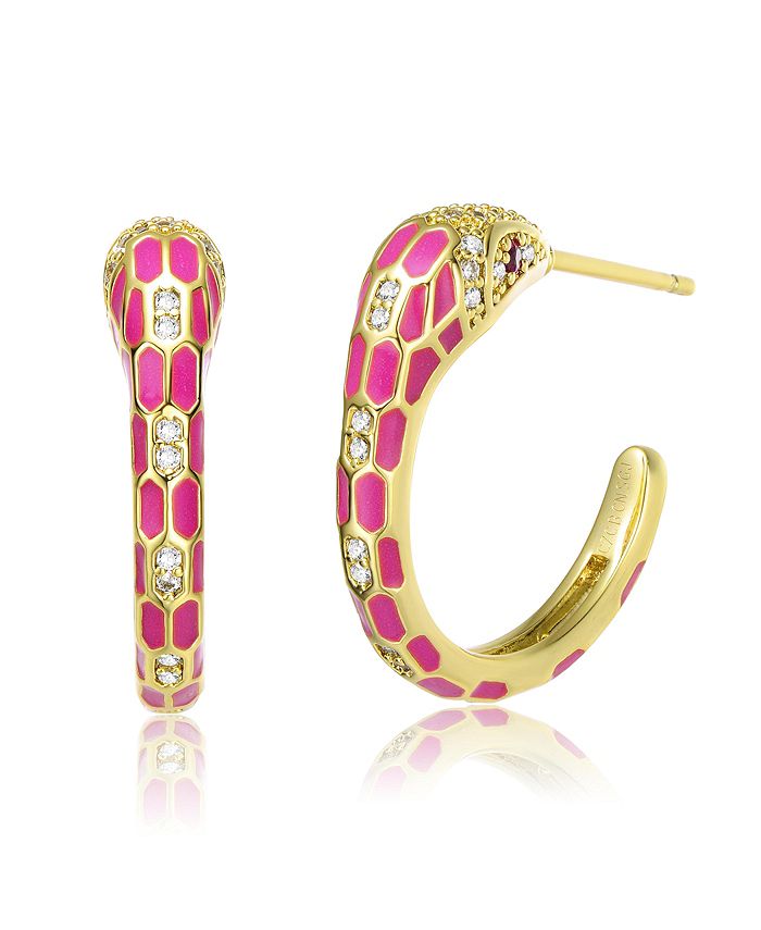 Rachel Glauber 14k Yellow Gold Plated with Cubic Zirconia Pink Enamel ...