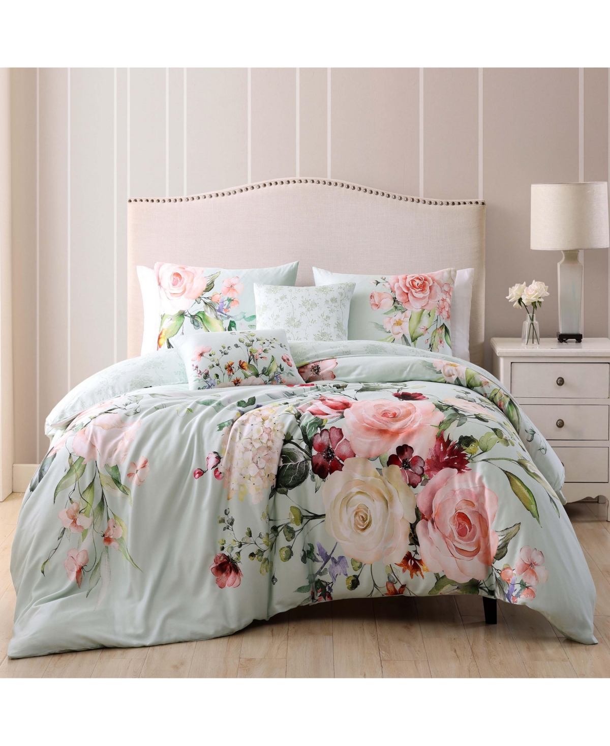 Click here for Bebejan Rose on Misty Green Bedding 200 Thread Cou... prices
