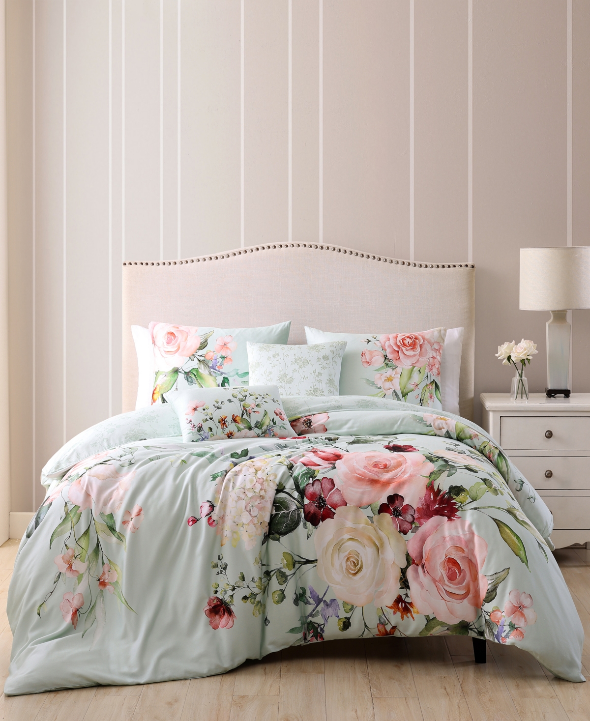 Click here for Bebejan Rose on Misty Green Bedding 200 Thread Cou... prices