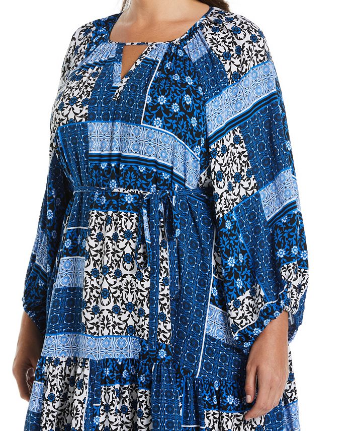 ELLA Rafaella Plus Size Paisley Print Flounce Long Sleeve Dress with ...