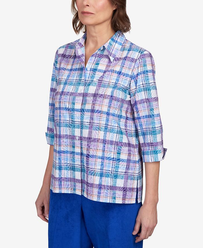 Alfred Dunner Women's Classics Endearing Plaid Button Down Top - Macy's