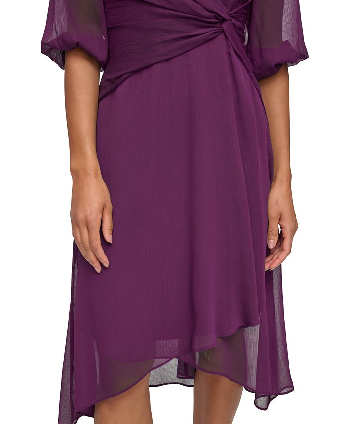 DKNY Women's Knot-Detail Chiffon Midi Fit & Flare Dress - Macy's