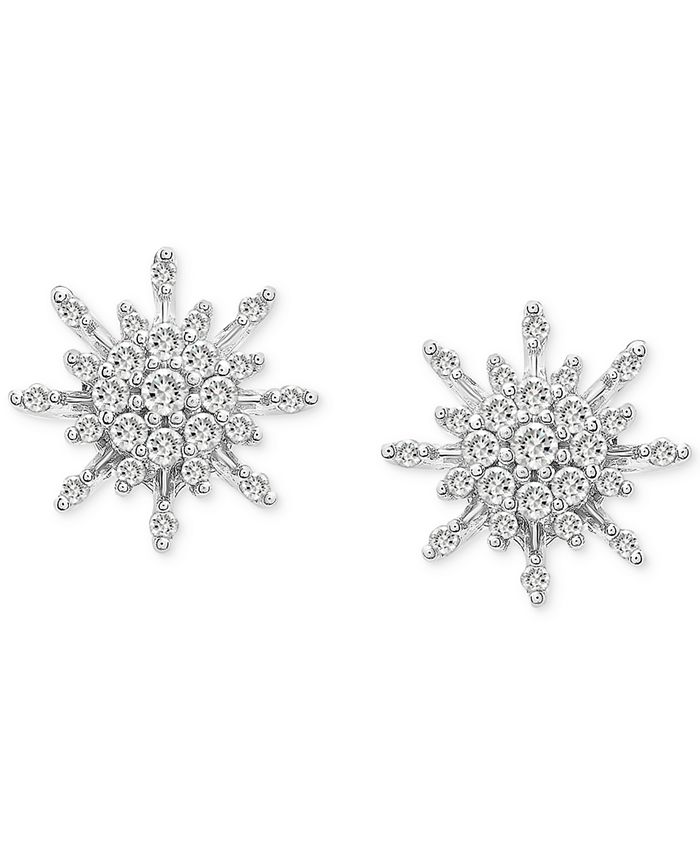 Macy's Diamond Snowflake Cluster Stud Earrings (1/3 ct. t.w.) in ...