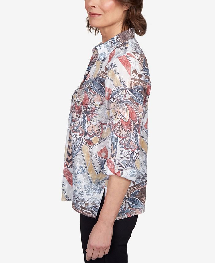 Alfred Dunner Petite Classics Eclectic Mixed Print Floral Button Down ...