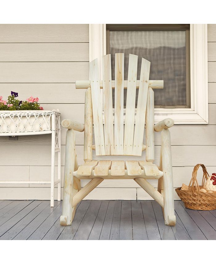 Outsunny Wooden Adirondack Rocking Chair, Outdoor Rustic Log Rocker ...