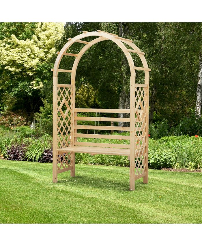 Outsunny Wood Garden Arch with Bench Pergola Trellis for Vines/Climbing ...