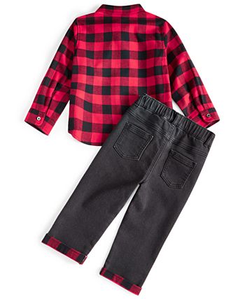 First Impressions Baby Boys Plaid Shirt and Jeans, 2 Piece Set, Created for Macy's - Macy's