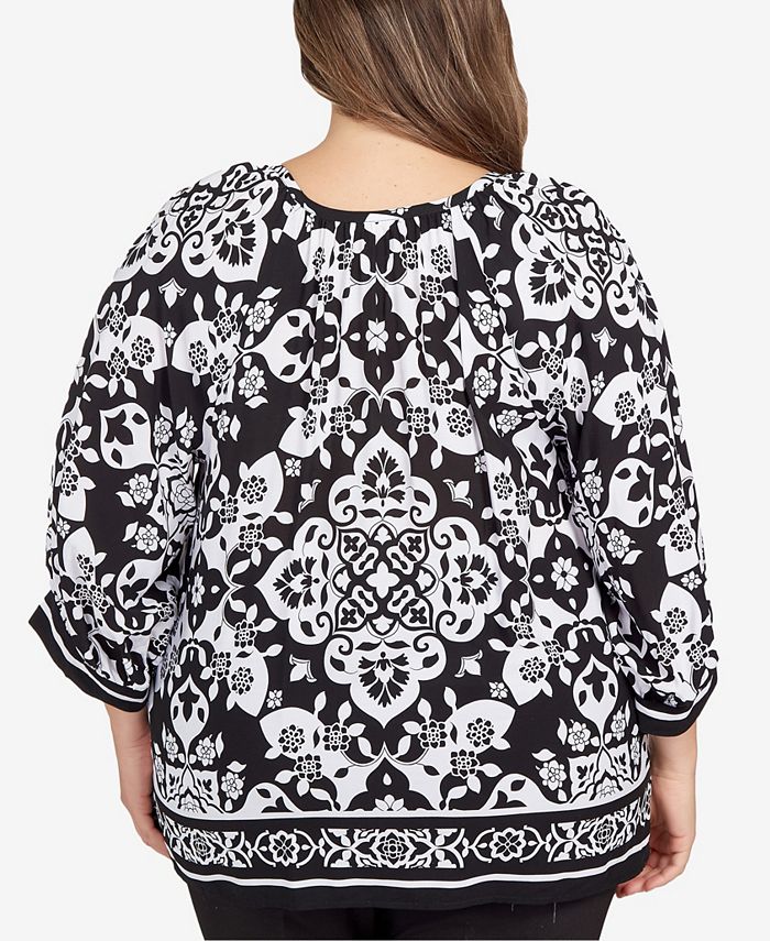 Ruby Rd. Plus Size Woven Printed Silk Top - Macy's