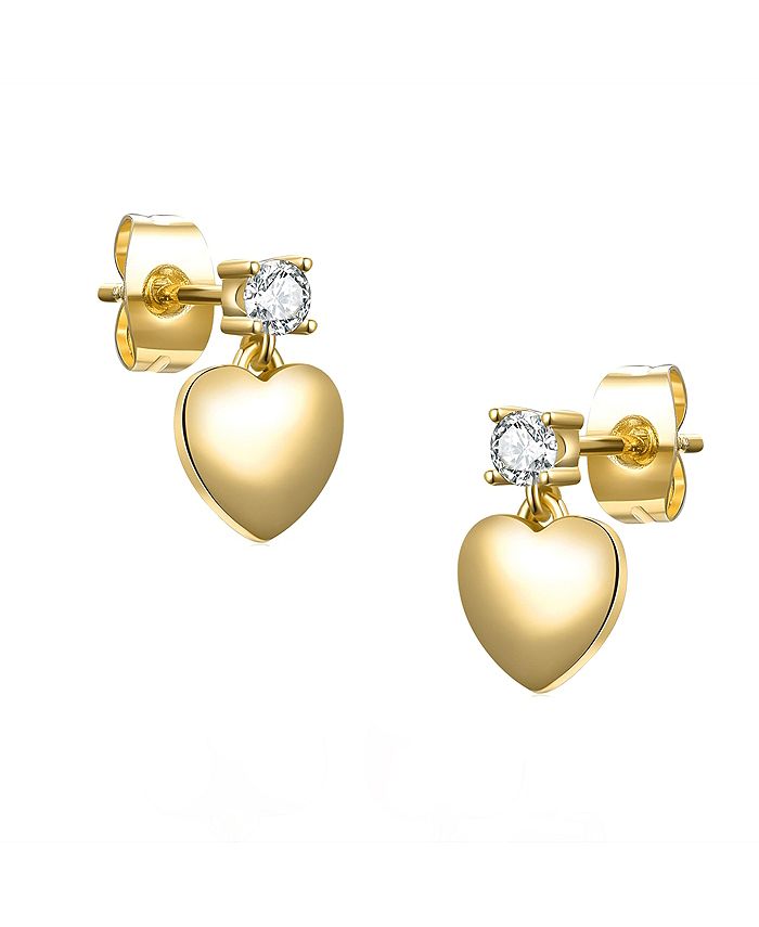Rachel Glauber 14k Yellow Gold Plated Cubic Zirconia Heart Dangle
