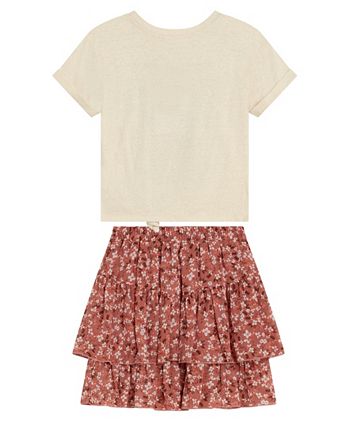 Beautees Big Girls Short Sleeve Crewneck T-shirt and Printed Skirt, 2 ...